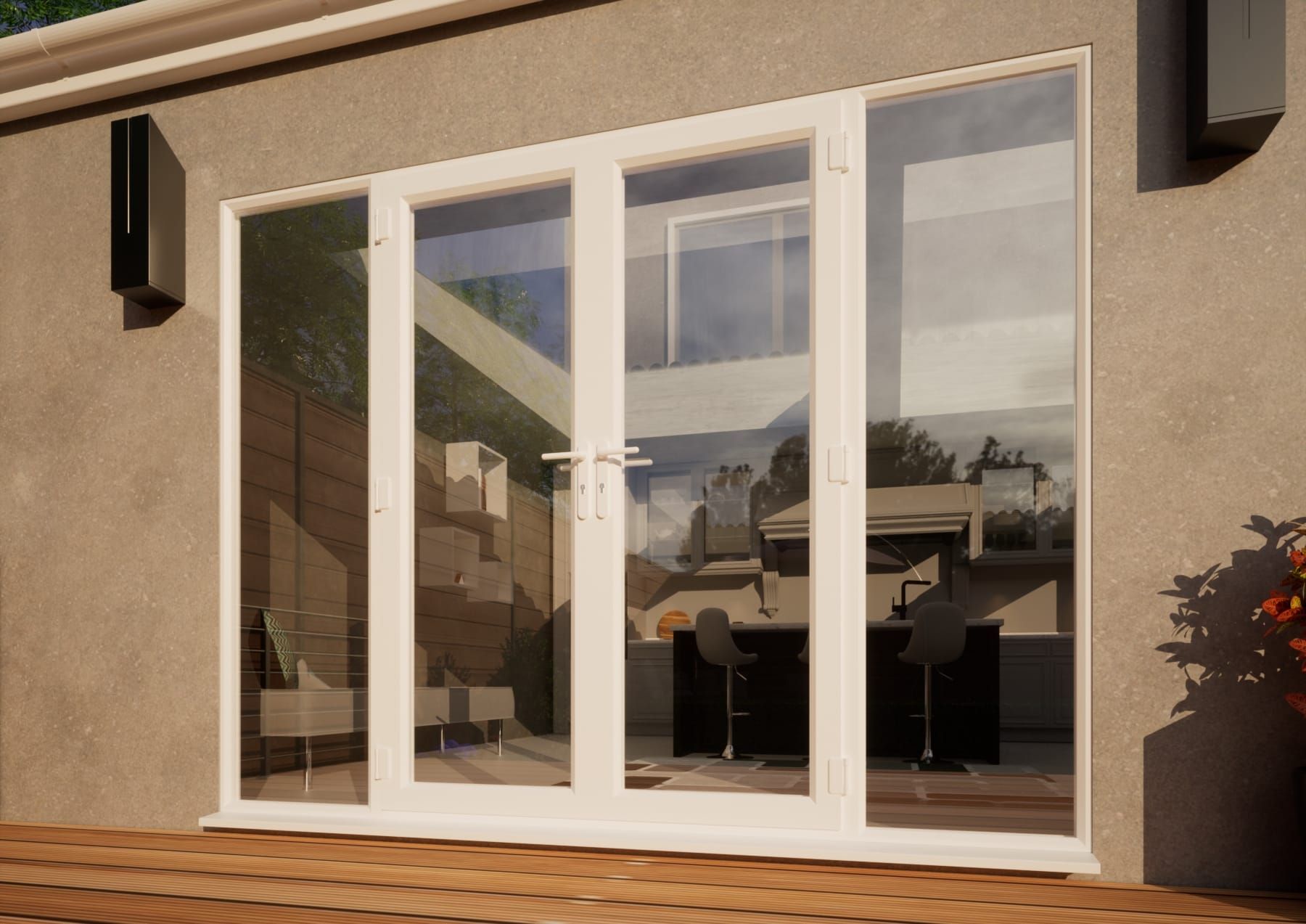 PVC French Door - 1500mm White Open Out - 2x 600mm Sidescreens