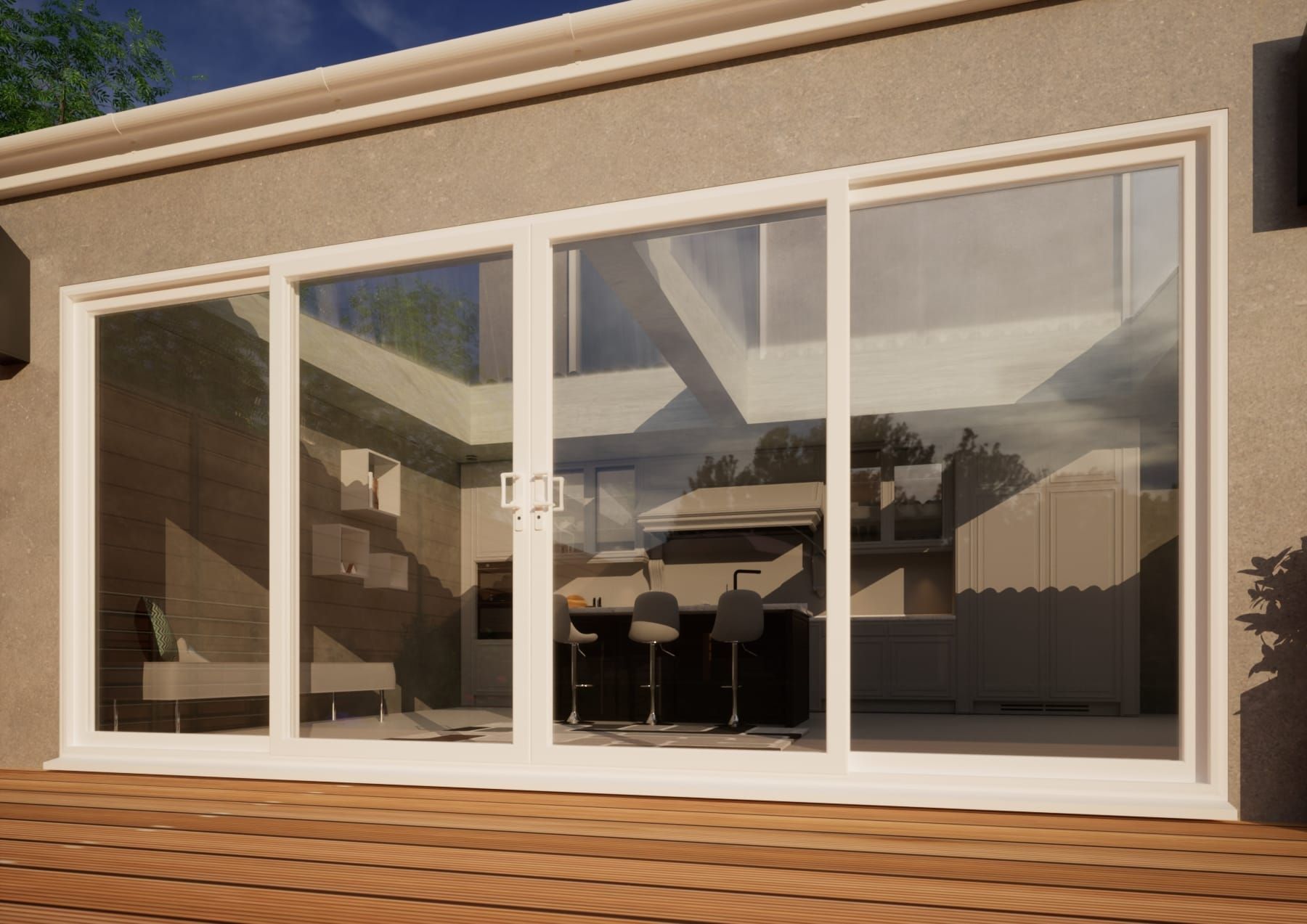 PVC Double Sliding Door - 4500mm White - 2x Sliding & 2x Fixed Doors
