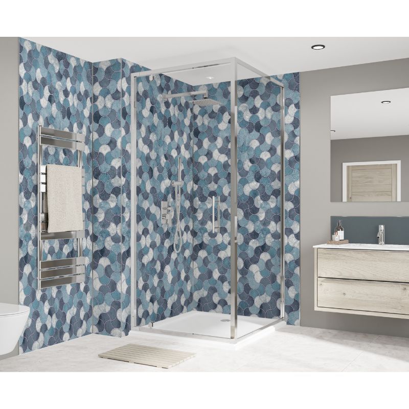 Wetwall Bathroom Wall Panel - 2440mm x 600mm x 4mm - Blue Scallop